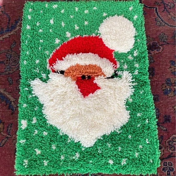 Vintage | Holiday | Vintage Mcm Retro Christmas Santa Claus Latch Hook ...